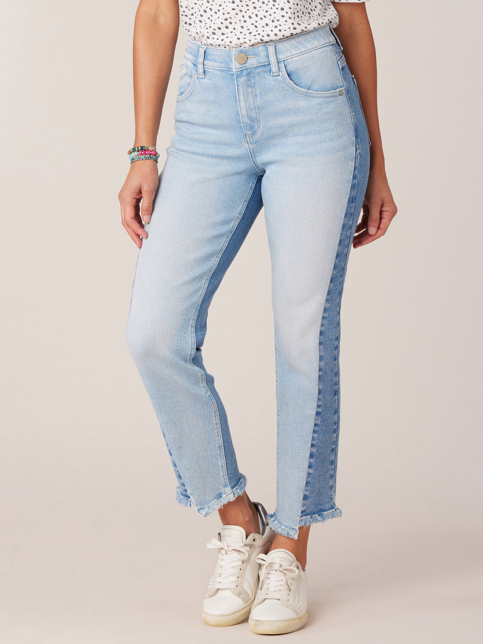 "Ab"solution High Rise Spliced Straight Leg Jean with Inside Step Hem ...