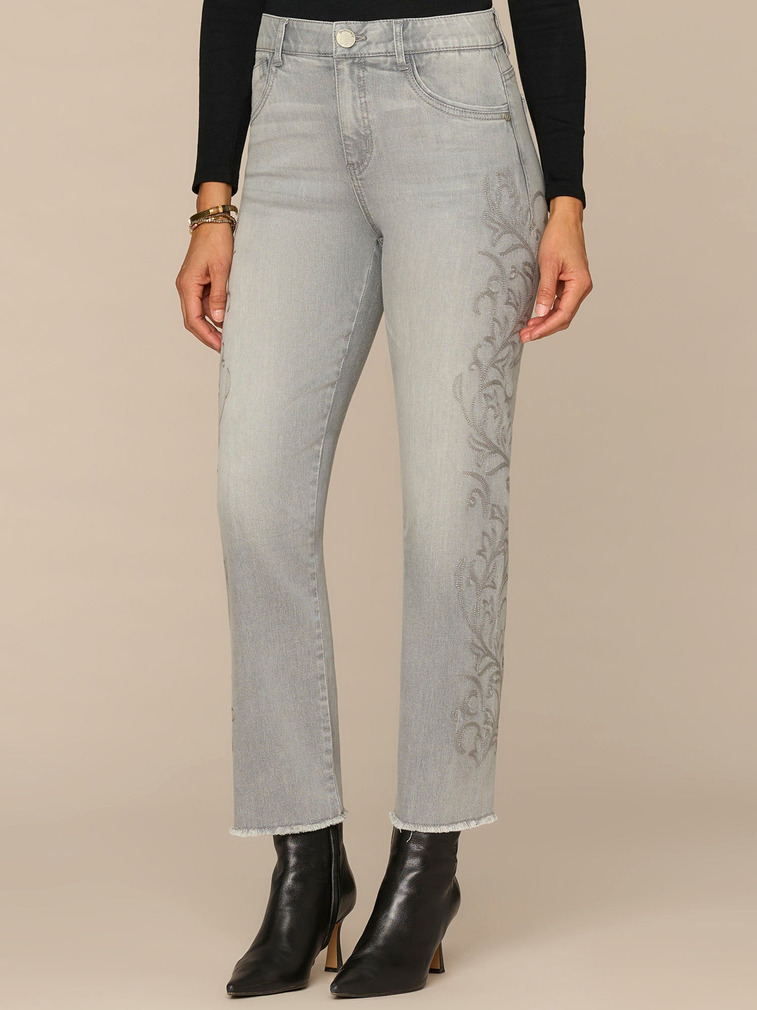 "Ab"solution® High Rise Seamless Embroidered Slim Straight Petite Jean ...