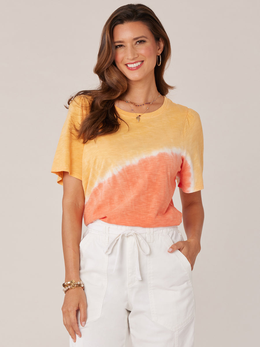 Short Bell Sleeve Scoop Neck Placement Tie Dye Knit Tee– Democracy Clothing
