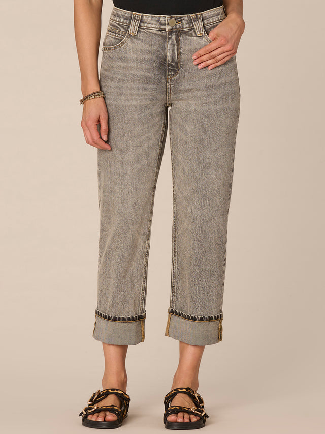 "Ab"solution High Rise Round Up Boyfriend Jeans with Cropped Cuff Hem ...